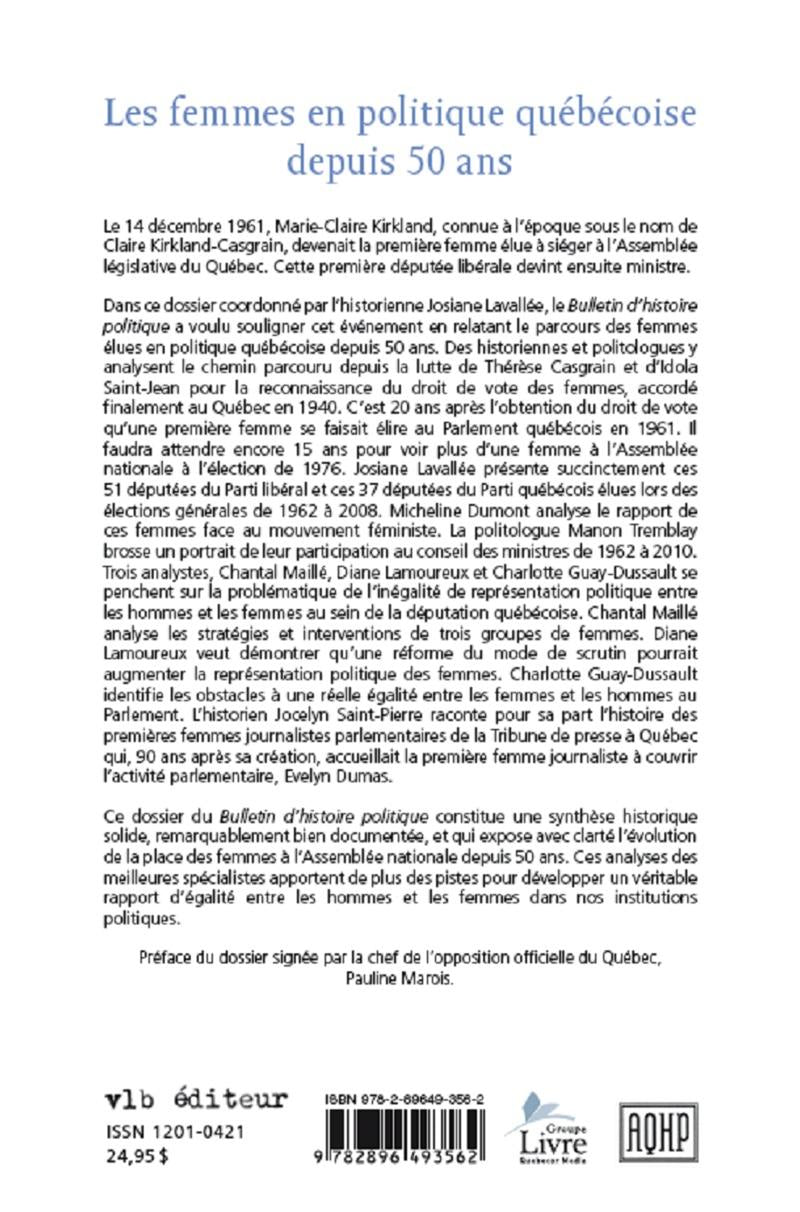 Les femmes en politique québécoise depuis 50 ans – VLB éditeur